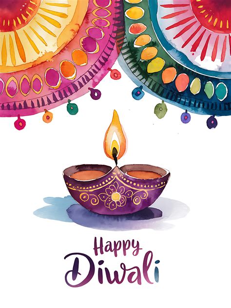 Free Happy Diwali Greeting Card With Colorful Diyas
