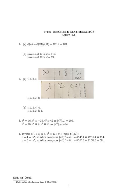 Solutions Quiz6 Work 37181 Discrete Mathematics Quiz 6a A φn φ13φ11 12 120 B