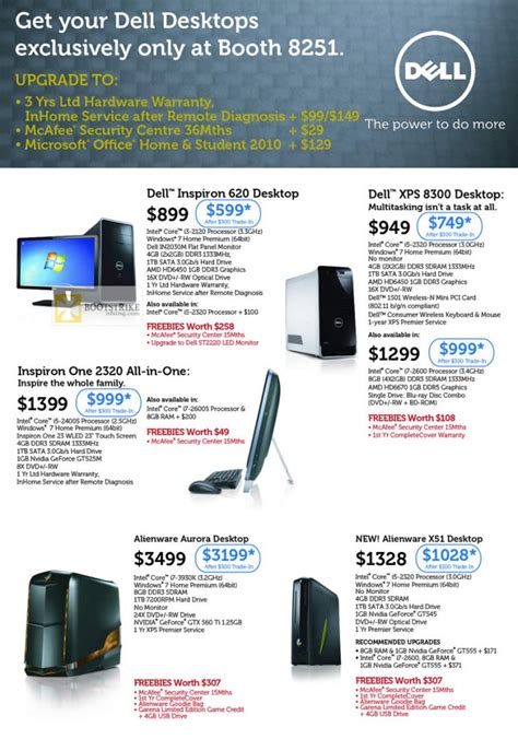 Dell Desktop PC Inspiron 620 XPS 8300 Inspiron One 2320 AIO Desktop PC Alienware Aurora