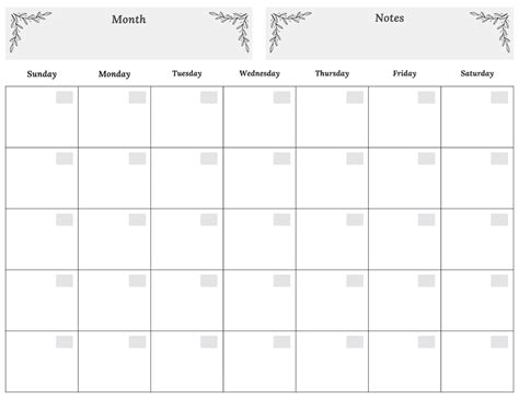 Editable Blank Monthly Calendar Etsy