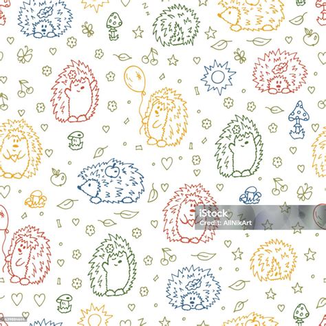 고슴도치 매끄러운 패턴 아이들을위한 배경 화면 벡터 그림입니다 고슴도치에 대한 스톡 벡터 아트 및 기타 이미지 고슴도치 귀여운 꽃 식물 Istock