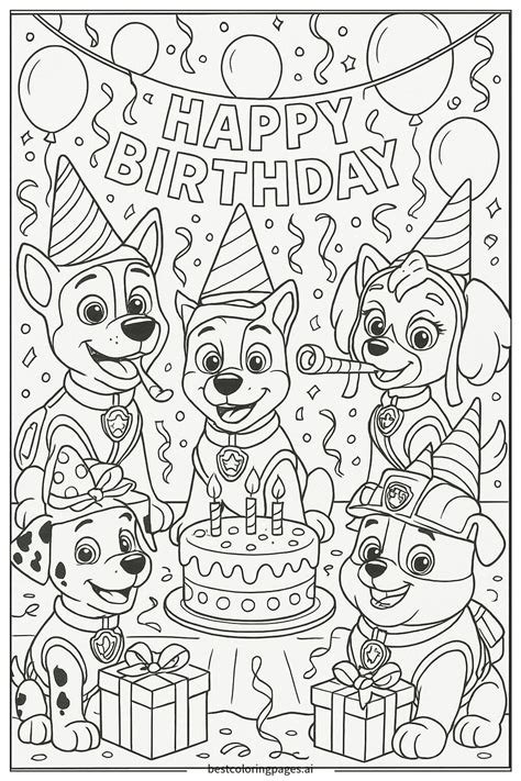 Paw Patrol Celebrating A Birthday Coloring Page Free Printable