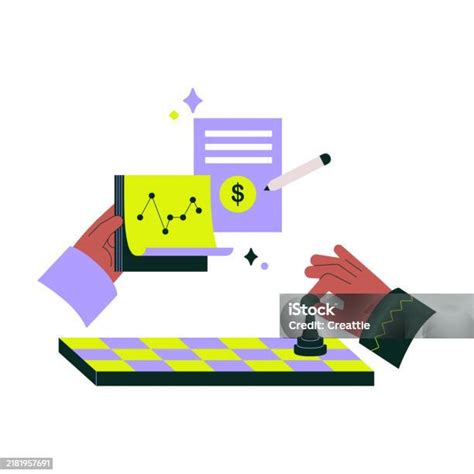 손 이동 체스 조각 와 와 금융 차트 그리고 문서 에서 전략 금융 그리고 의사 결정을 상징하는 평면 벡터 일러스트 레이 션 흰색