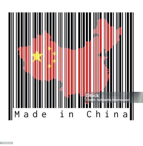 바코드 중국 지도 개요와 중국 국기의 색상을 흰색 배경으로 검은 바코드 모양 설정 만들기에 대한 스톡 벡터 아트 및 기타 이미지 만들기 중국 바코드 Istock