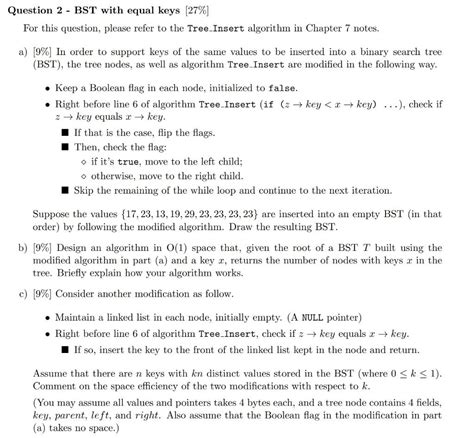 Solved Uestion 2 Bst With Equal Keys 27 For This