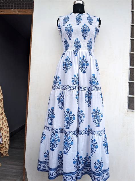 Hand Block Printed Cotton Dress Floral Summer Maxi Etsy Cotton Dress Summer Printed