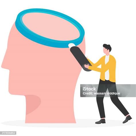 자기 발견 개념 사업가가 그의 머리 속에서 발견 탐험 내부 또는 내부 개념 감정에 대한 스톡 벡터 아트 및 기타 이미지 감정 개념 개념과 주제 Istock