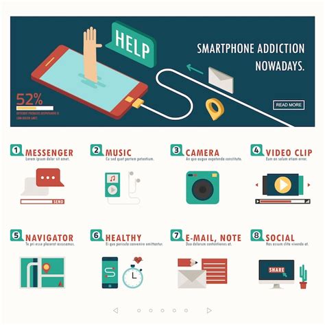 Premium Vector Smartphone Addiction And Function Infographic With Banner