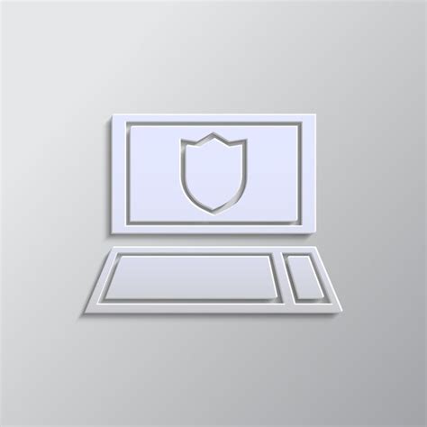 Premium Vector Computer Shield Security Icon Paper Style Grey Color