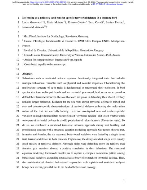 Pdf Defending As A Unit Sex And Context Specific Territorial Defence