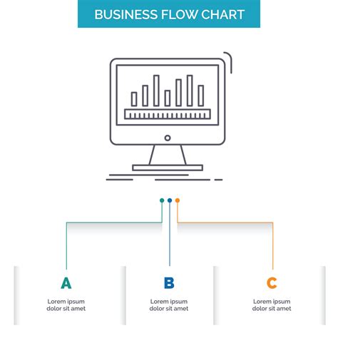 Analytics Processing Dashboard Data Stats Business Flow Chart Design With 3 Steps Line Icon