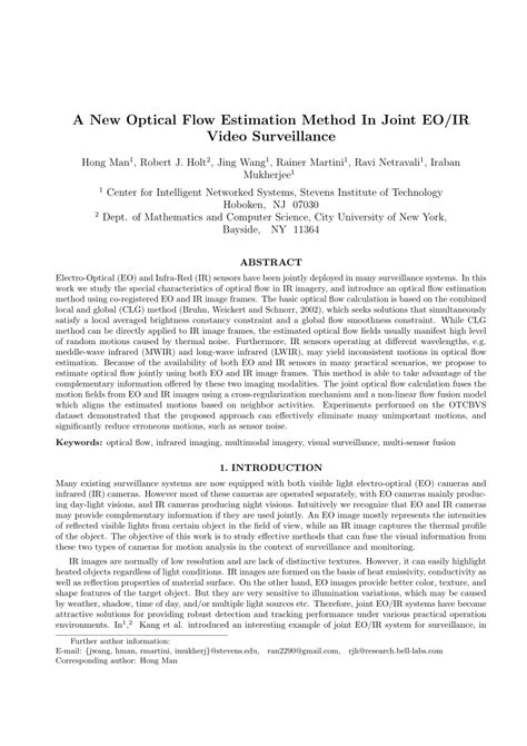 Pdf A New Optical Flow Estimation Method In Joint Eo Ir Video Surveillance Art No 65430p