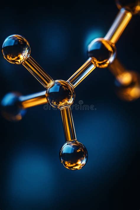 Abstract Molecular Structure Gold Connecting Spheres On Blue Background Scientific Concept