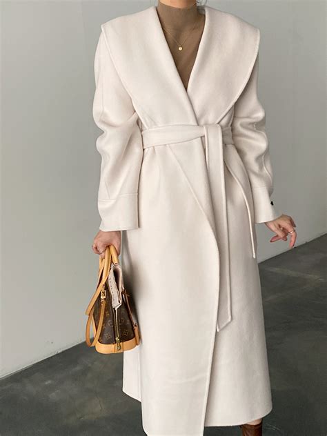 아임쏘 하객룩 숄카라 울 루즈핏 벨트 롱 막스마라 핸드메이드 코트