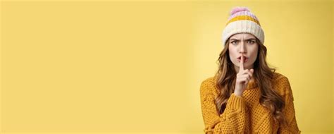 Premium Photo Furious Angry Annoyed Cute Woman Shushing You Irritated Loud Talk During