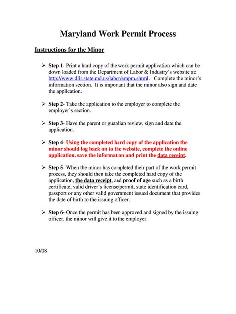 Fillable Online Maryland Work Permit Process Fax Email Print Pdffiller