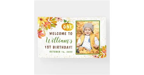 Autumn Leaves Pumpkin Fall Birthday Photo Welcome Banner Zazzle