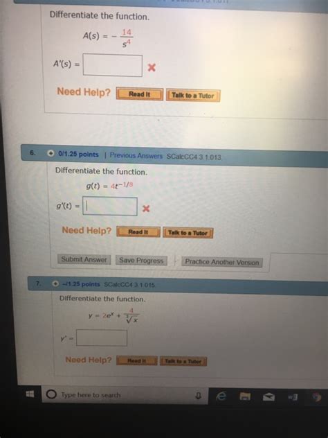 solved differentiate the function a s 14 s4 a s need help