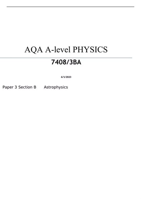 AQA A Level PHYSICS BA Paper Section B Astrophysics Mark Scheme June PHYSICS