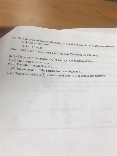 solved p2 the x and y coordinates for the motion of a
