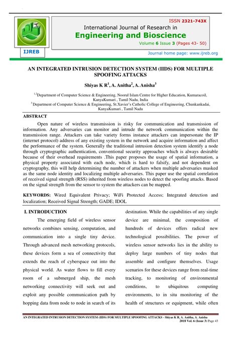 Pdf An Integrated Intrusion Detection System Iids For Multiple Spoofing Attacks