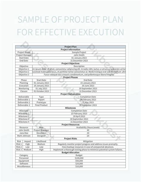 Sample Of Project Plan For Effective Execution Excel Template Free