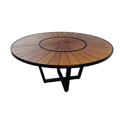 Mesa Redonda Sophia 160cm Tampo Madeira Com Prato Giratório Base Alumí