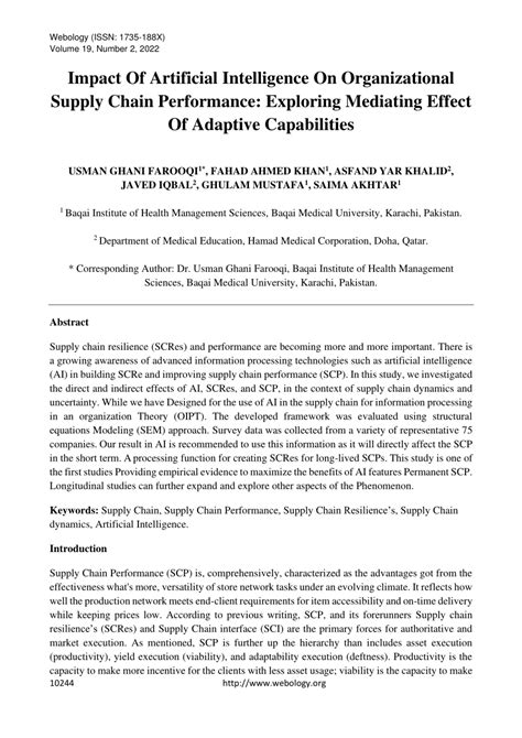 Pdf Impact Of Artificial Intelligence On Organizational Supply Chain Performance Exploring