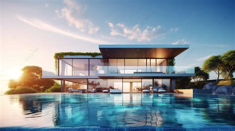 3d 수영장 디자인의 고급스러운 해안가 주택 현대 집 별장 집 외관 배경 일러스트 및 사진 무료 다운로드 Pngtree