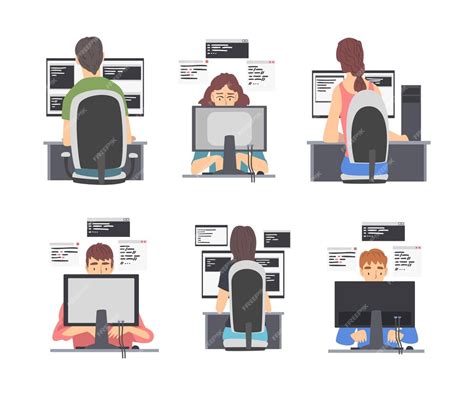 Premium Vector Web Developer Or Programmer Working In Front Of Computer Screen Vector