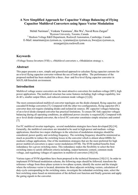 Pdf A New Simplified Approach For Capacitor Voltage Balancing Of Flying Capacitor Multilevel