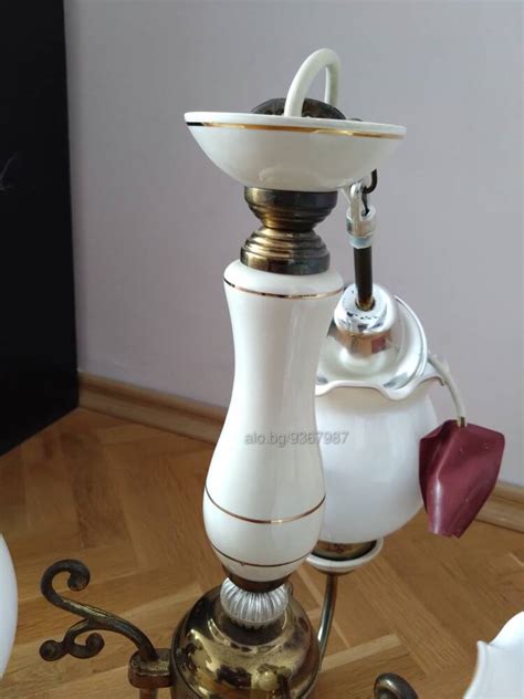 Ретро полилей от месинг порцелан и стъкло Осветление Бургас Класически полилей тройка