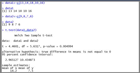 R Two Sample Differences T Test