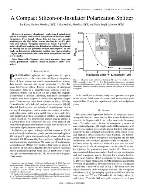 Pdf A Compact Silicon On Insulator Polarization Splitter