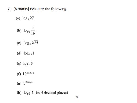 Solved Marks Evaluate The Following A Log B Chegg