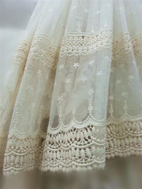 Ivory Lace Fabric Embroidered Tulle Lace Fabric Vintage Lace Fabric