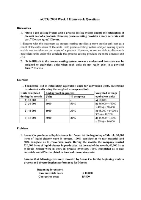Accg 2000 Week 5 Homework Questions To Sumbit Accg 2000 Week 5 Homework Questions Discussions