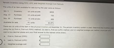 Solved Periodic Inventory Using Fifo Lifo And Weighted