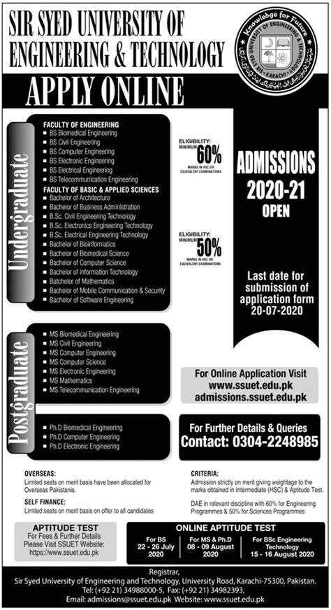 Sir Syed University Of Engineering And Technology Ssuet Admission 2023