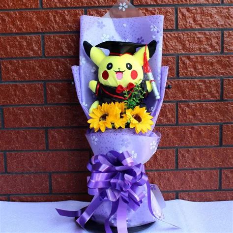 Cartoon Pokemon Pikachu With Graduation Hat Kawaii Bouquet