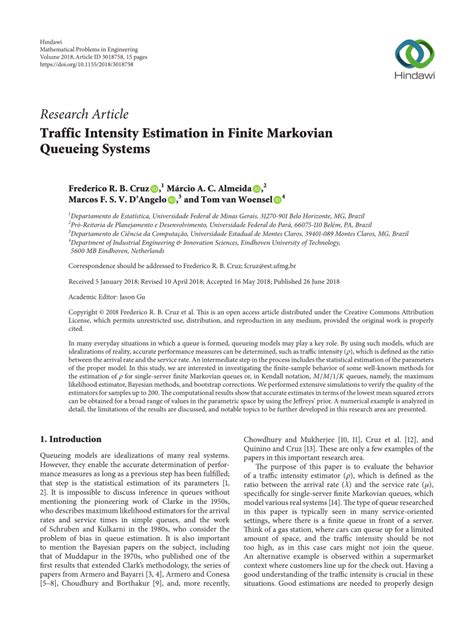 Pdf Traffic Intensity Estimation In Finite Markovian Queueing Systems