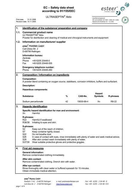 Ec Safety Data Sheet According To 91155eec Shuval Chemicals