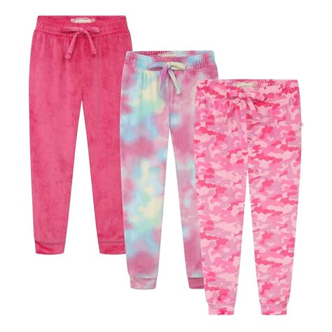 Btween Girls 3 Pack Velour Jogger Pant Set Solid Tie Dye Camo