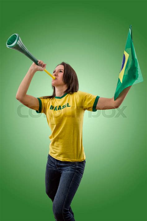 Female Brazilian Fan Celebrating Stock Image Colourbox