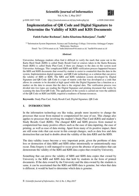 Pdf Implementation Of Qr Code And Digital Signature To Determine The