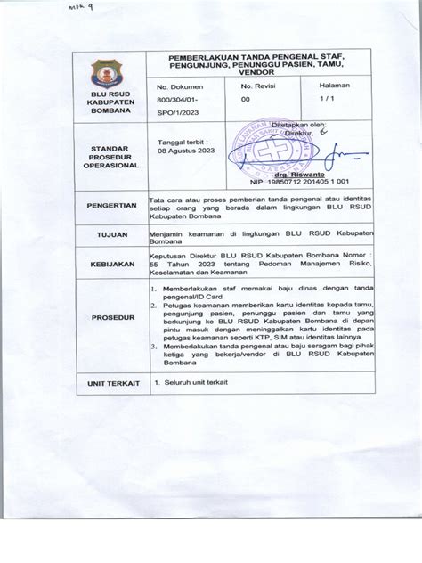 Prosedur Keamanan Dan Identitas Blu Rsud Pdf