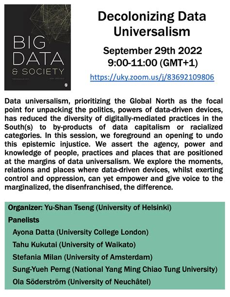 big data and society bdands webinar on decolonizing data universalism september 29th 2022 9 00 11