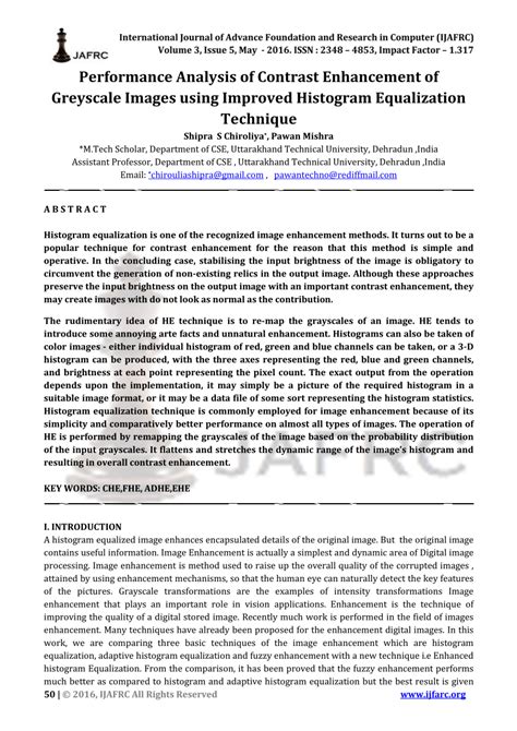 Pdf Performance Analysis Of Contrast Enhancement Of Greyscale Images