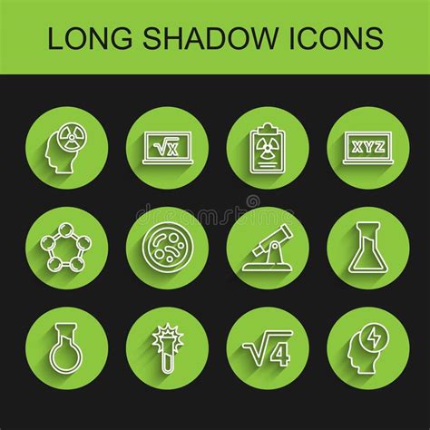 Set Line Test Tube And Flask Head Radiation Symbol Square Root Of 4 Glyph Electric Bacteria