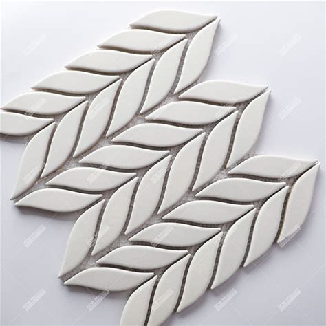 Wholesale Ceramic White Leaf Shape Mosaic Tiles For Kitchen Backsplash